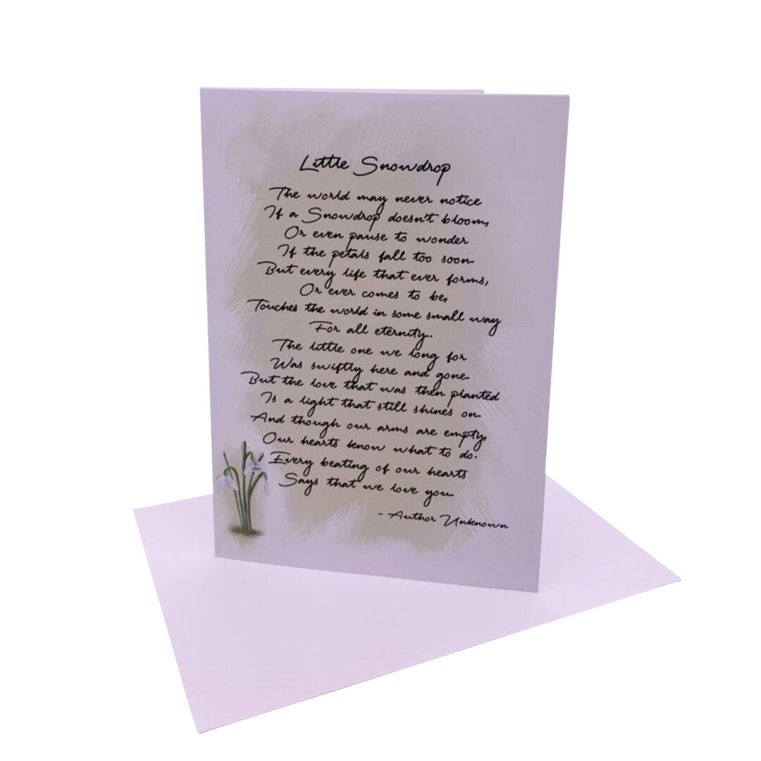 Little Snowdrop Miscarriage Support and Sympathy Card for Infant and ...