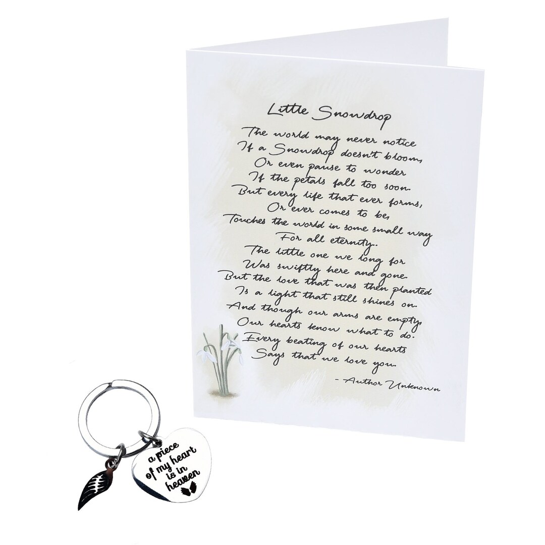 Little Snowdrop Sympathy Card and Heart Shaped Key Ring - Miscarriage ...