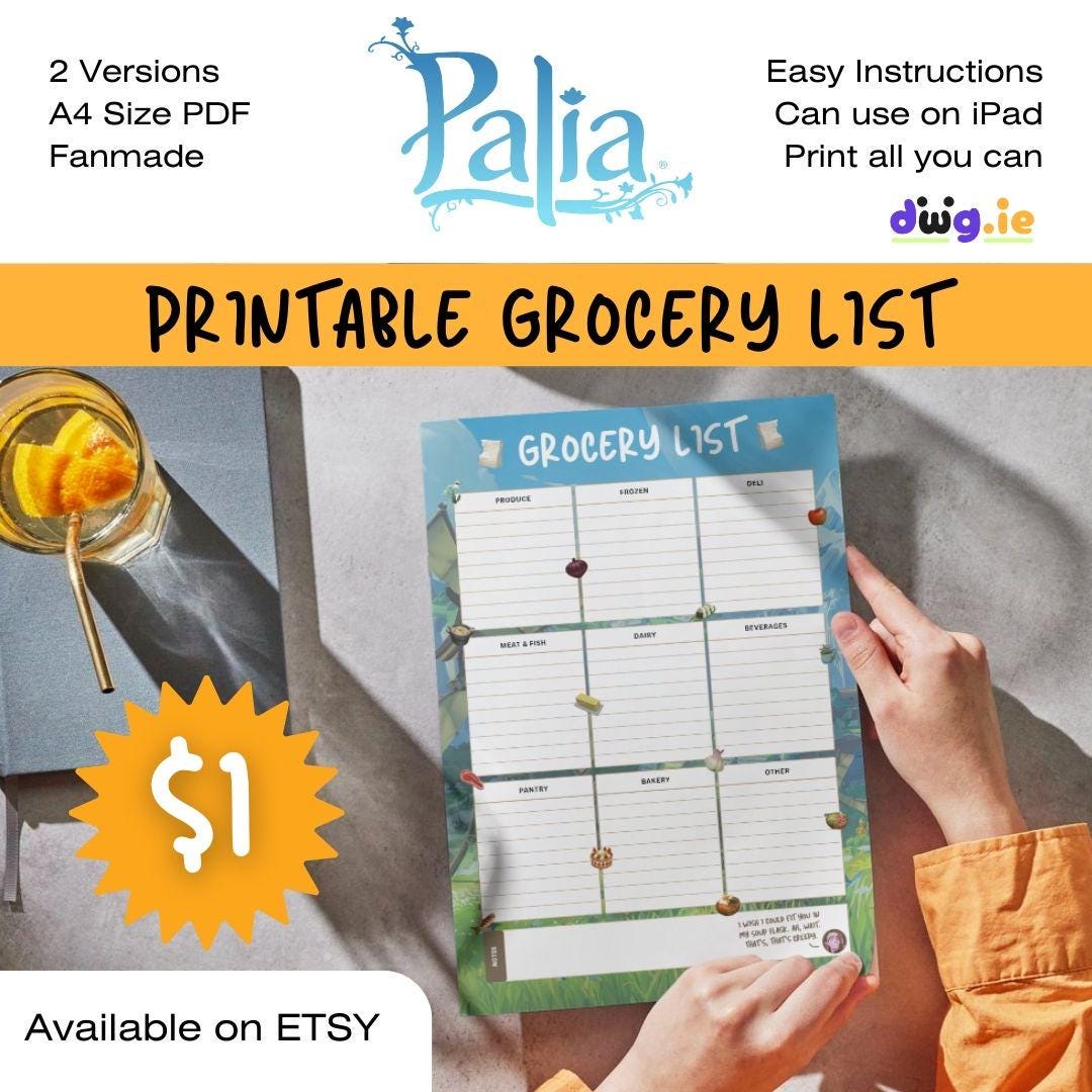 Palia Inspired Printable Grocery List | A4 Size - Etsy