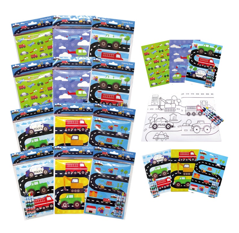 Cars Transportation Vehicle Party Coloring Books With Crayons Party ...