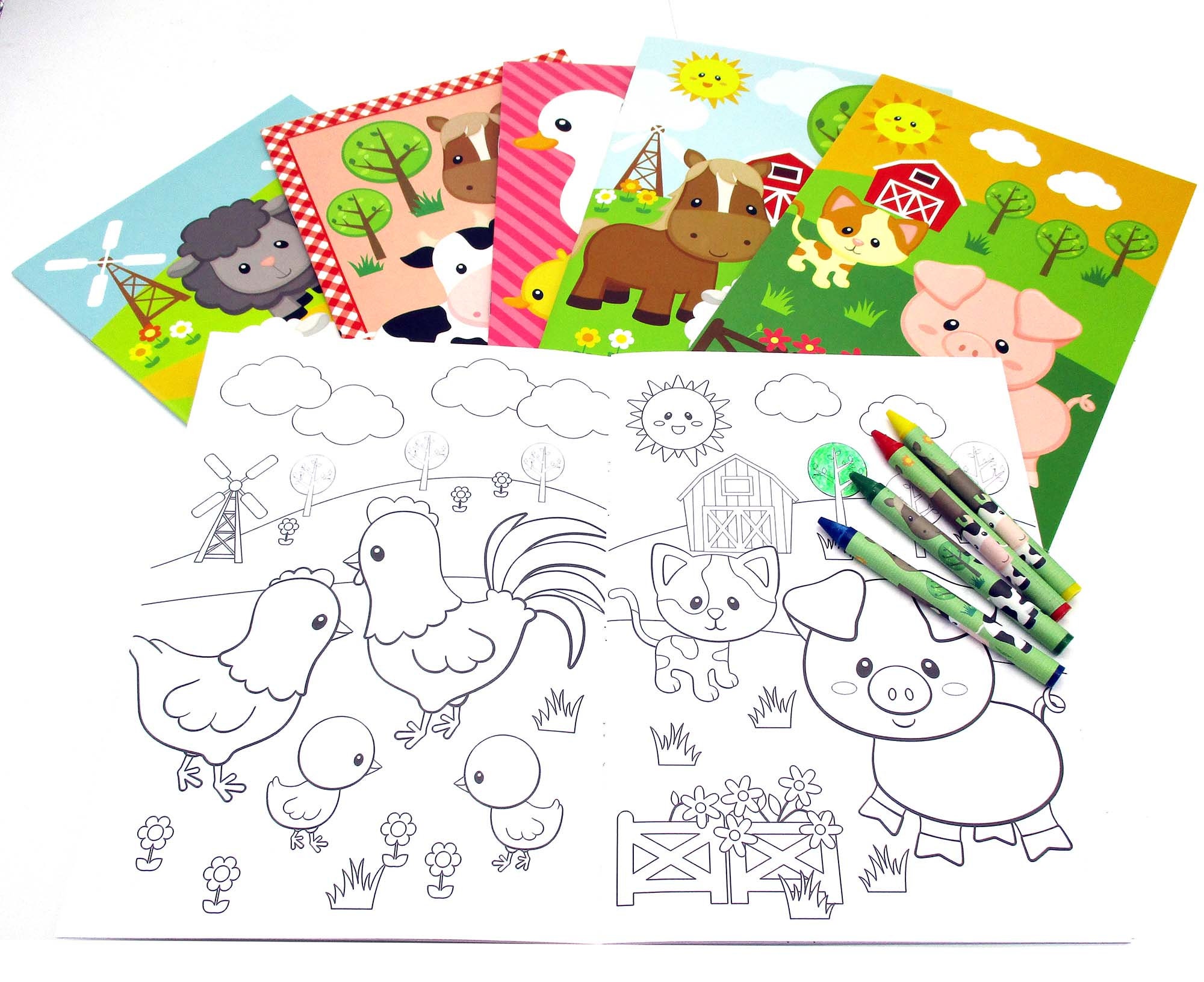 Barnyard Farm Animals Coloring Books With Crayons Party Favors - Etsy