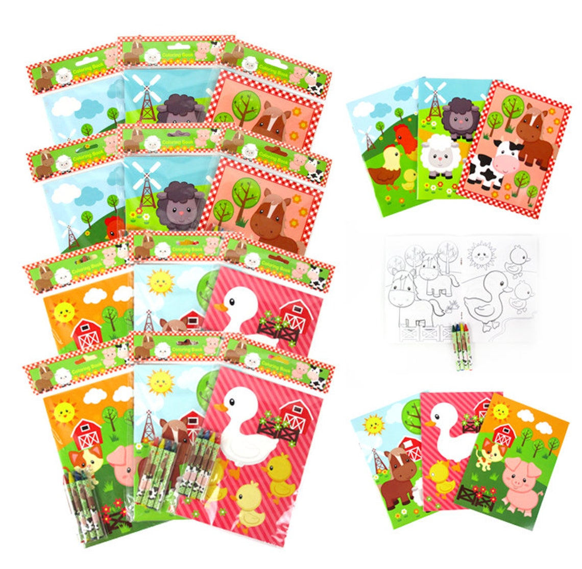 Barnyard Farm Animals Coloring Books With Crayons Party Favors - Etsy