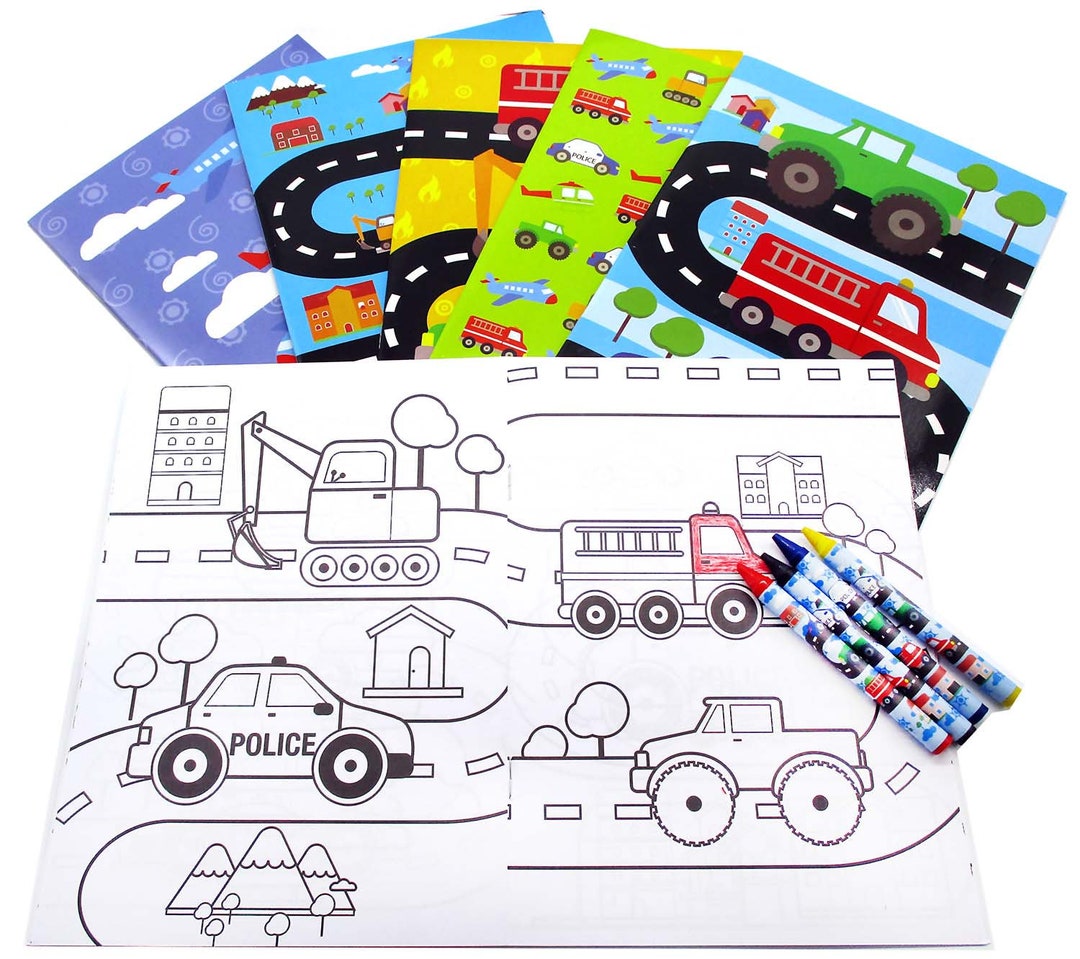 Cars Transportation Vehicle Party Coloring Books With Crayons Party ...