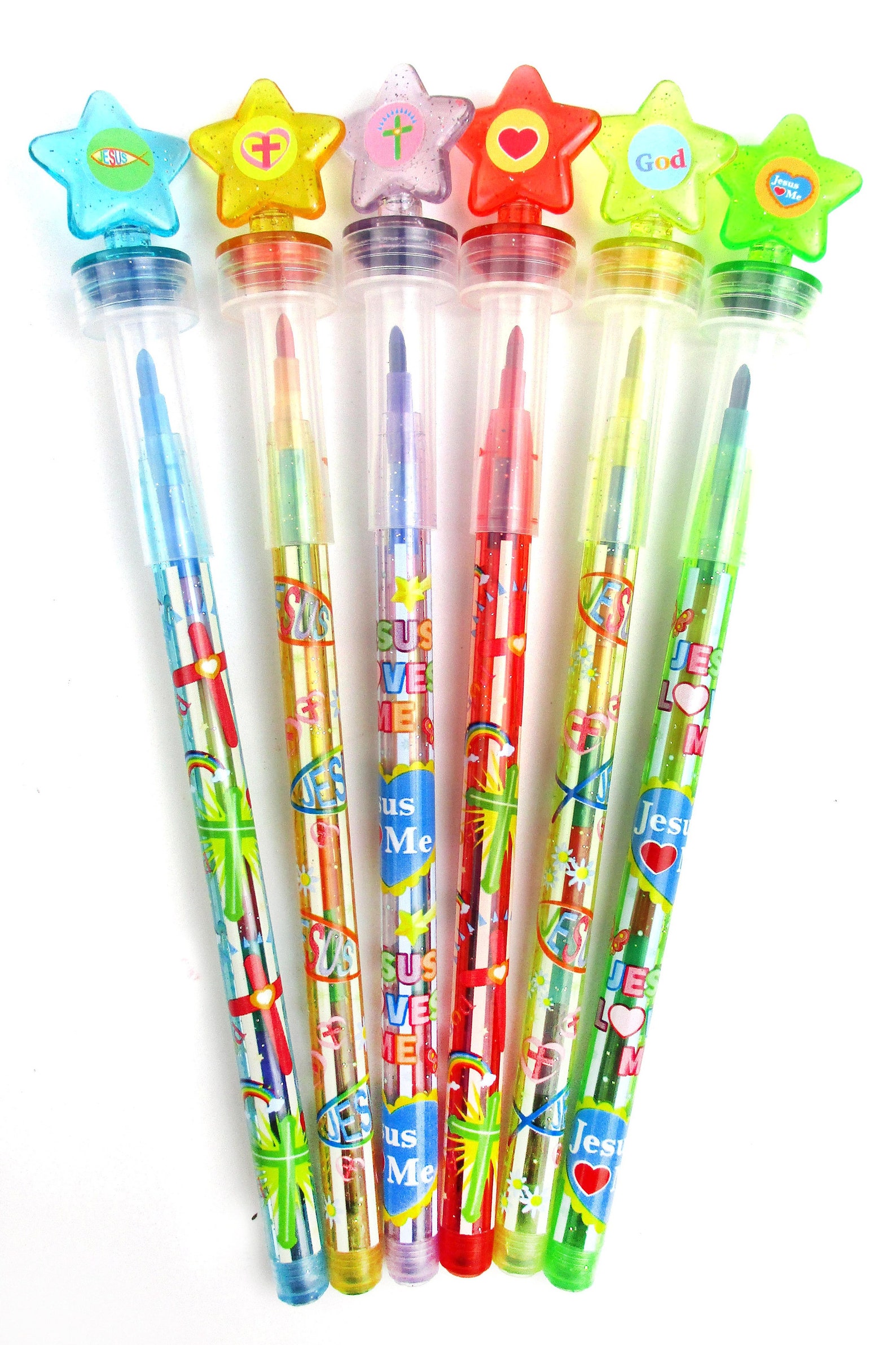 24 Pcs Religious Stackable Crayon With Stamp Topper - Etsy