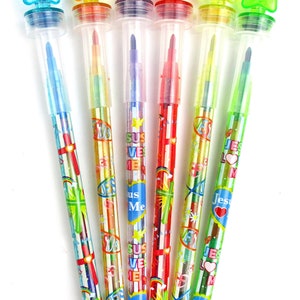 24 Pcs Religious Stackable Crayon With Stamp Topper - Etsy