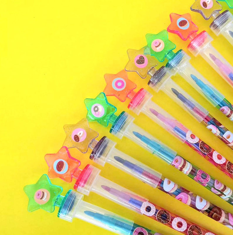 24 Pcs Donut Stackable Crayon With Stamp Topper - Etsy