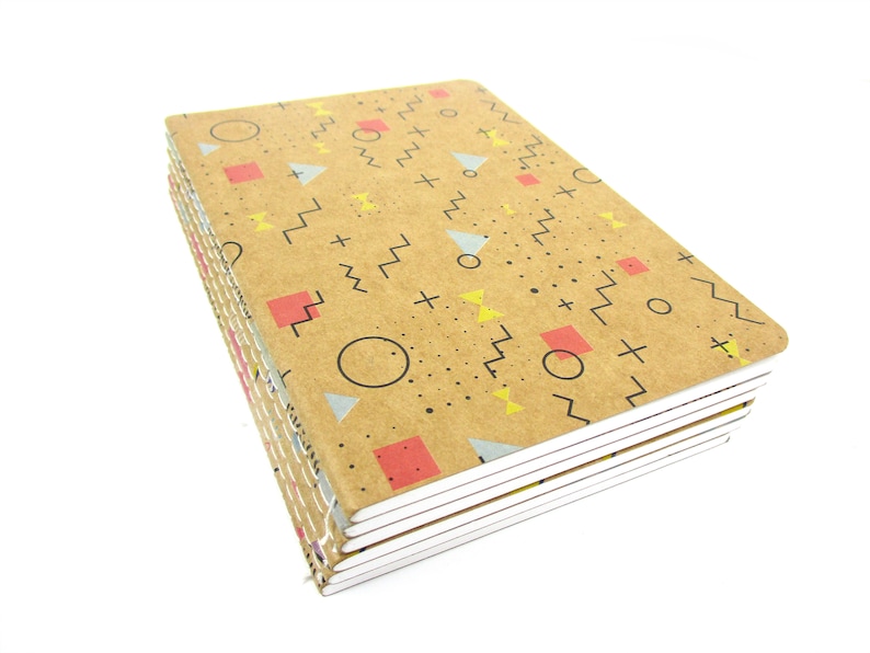 80s Themed Retro Geometric Kraft Notebooks 6 Pack Lined - Etsy