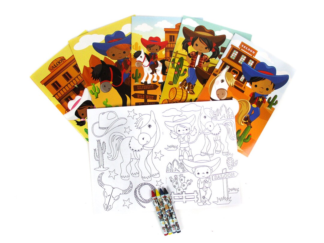 Black Western Cowboy Cowgirl Party Coloring Books With Crayons Party ...