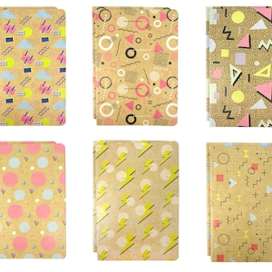 80s Themed Retro Geometric Kraft Notebooks - 6 Pack Lined Travel Pocket ...