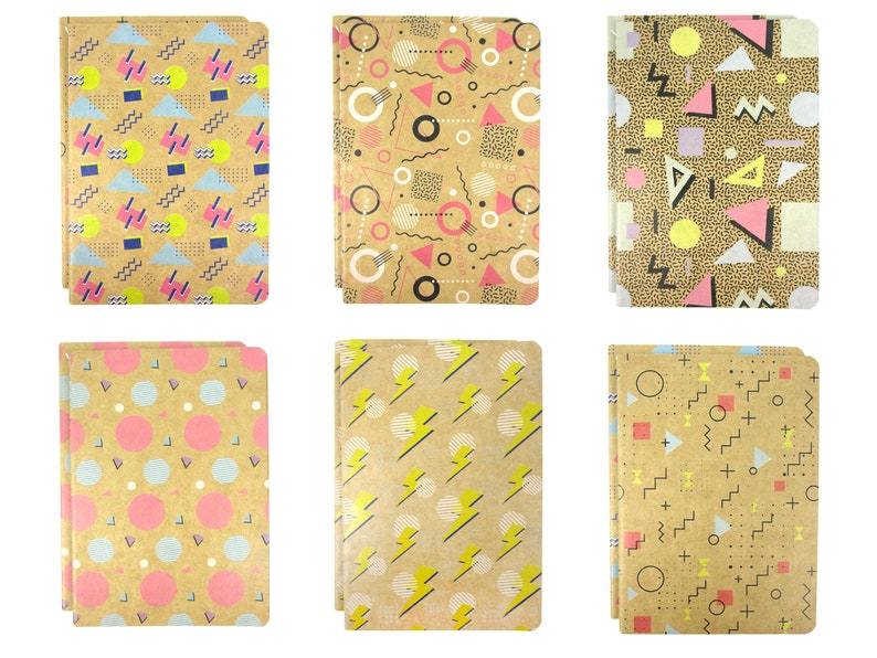 80s Themed Retro Geometric Kraft Notebooks 6 Pack Lined - Etsy