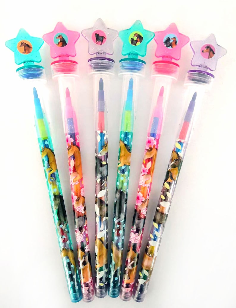 24 Pcs Horse and Pony Stackable Crayon With Stamp Topper - Etsy