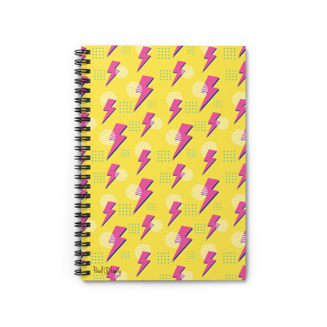 80s Retro Hot Pink and Yellow Lightning Geometric Spiral Notebook - Etsy
