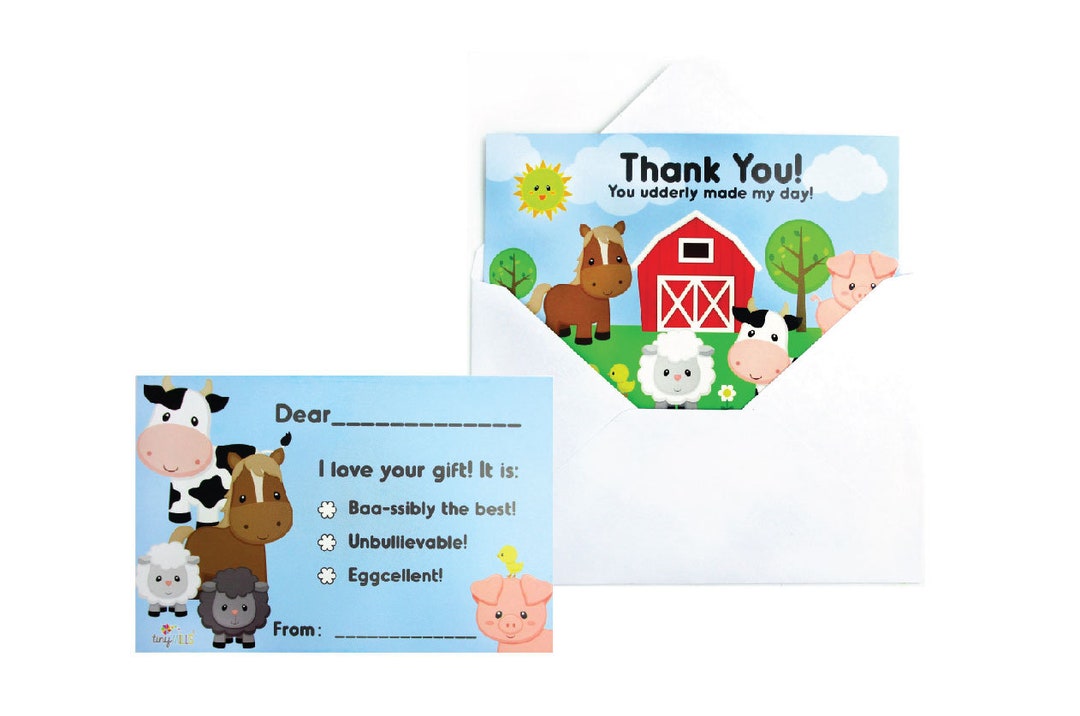 Barnyard Farm Animal Fill-in Birthday Thank You Cards for Kids - Etsy