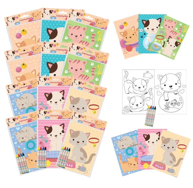 Cat and Kitten Coloring Books With Crayons Party Favors - Etsy