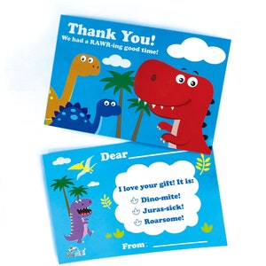 Dinosaur Text Fill-in Birthday Thank You Cards for Kids - Etsy