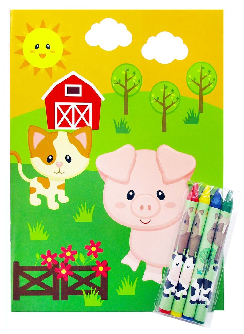 Barnyard Farm Animals Coloring Books With Crayons Party Favors | Etsy