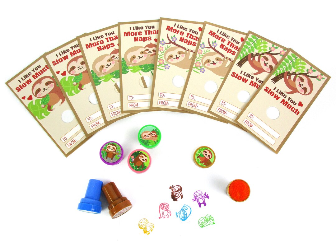 36pcs Sloth Valentine's Day Cards With Stampers for Classroom Exchange ...