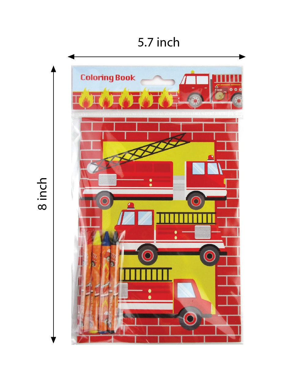 Firefighter Fire Truck Coloring Books With Crayons Party - Etsy