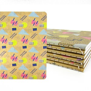 80s Themed Retro Geometric Kraft Notebooks - 6 Pack Lined Travel Pocket ...
