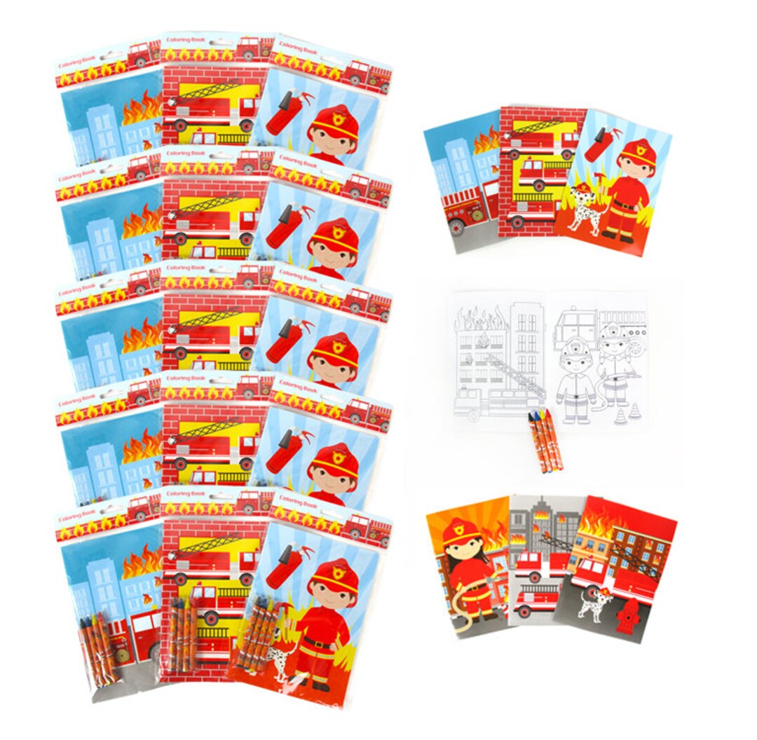 Firefighter Fire Truck Coloring Books With Crayons Party Favors - Etsy