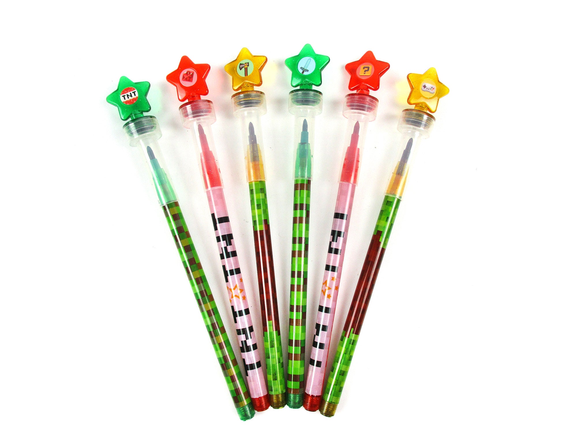 Pixel Miner Stackable Crayon With Stamp Topper - Etsy