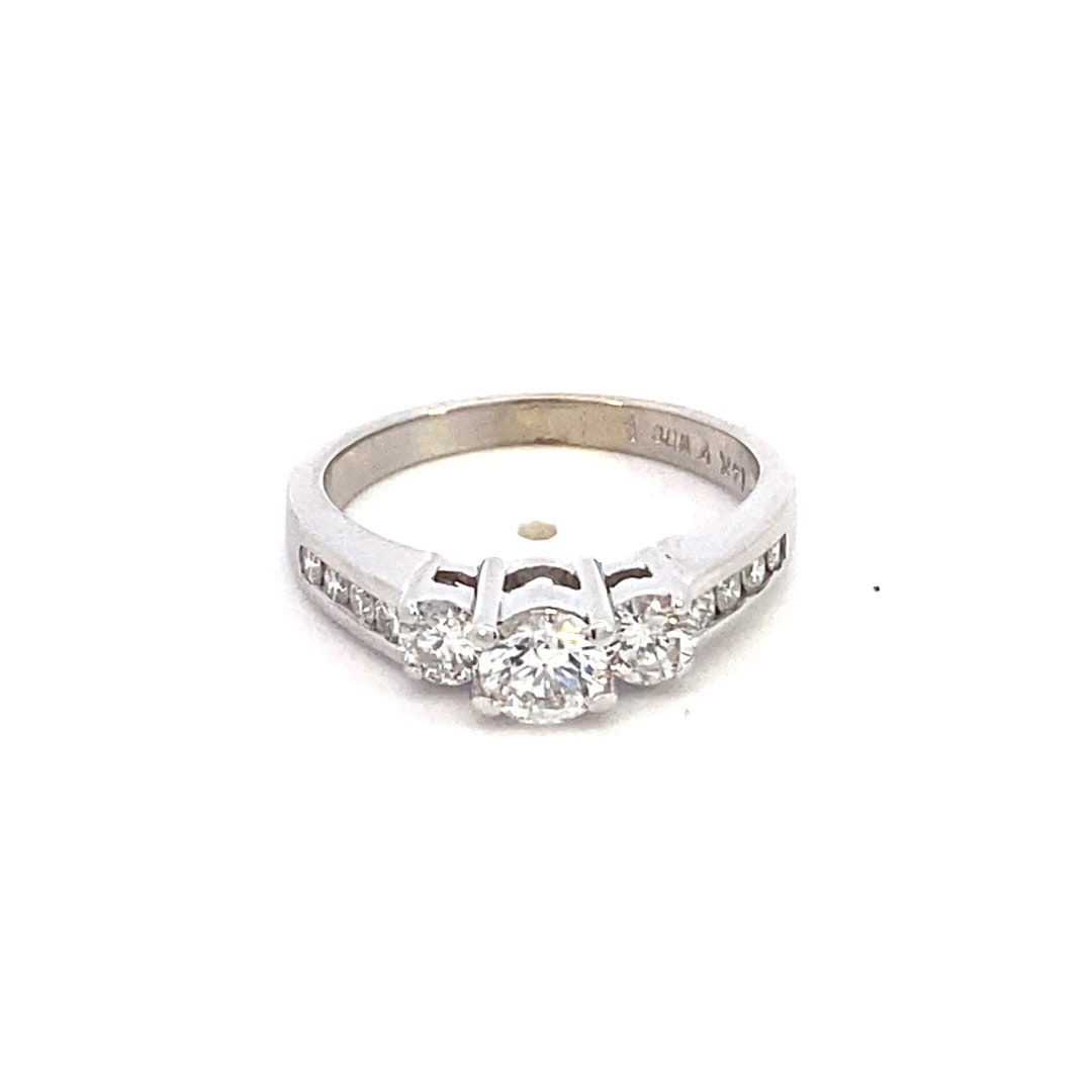 Lady's 3-stone plus Ring Crafted in 14k White Gold With 11 Round ...