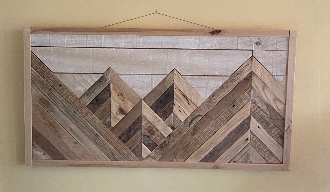 Handmade Reclaimed Pallet Wood Mountain Wall Hanging Decor, Rustic ...