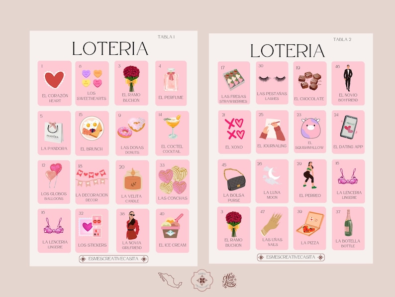 Lotería Galentines / Lotería del Día de San Valentín / Lotería Mexicana ...