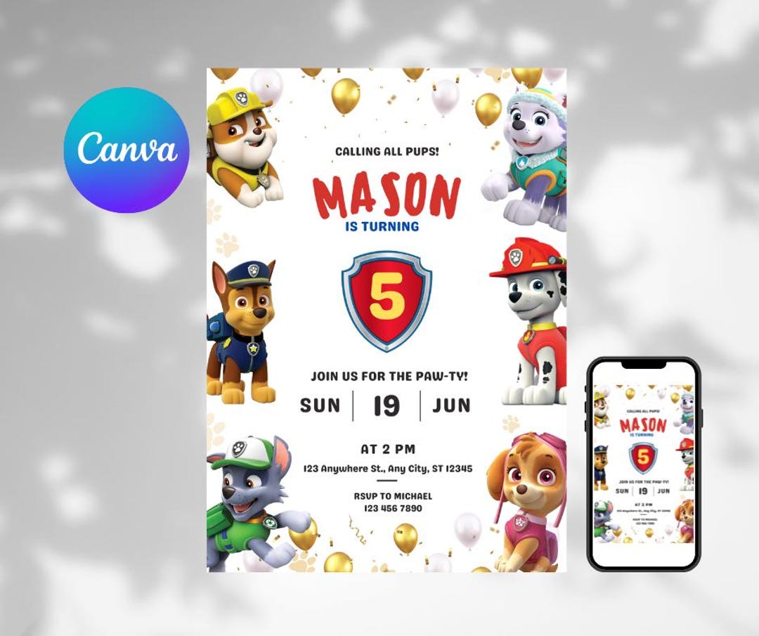 Calling All Pups Invitation, Heroic Pups, Instant Download, Editable ...