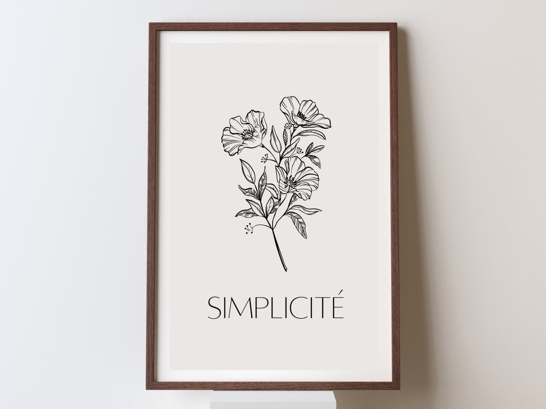 Simplicité Minimalist French Quote and Flowers - Etsy