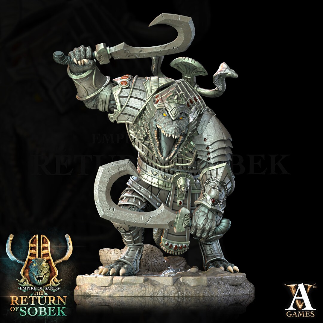 Large Crocodile Lizardmen, 50mm Base D&D Pathfinder Fantasy 3D Printed ...