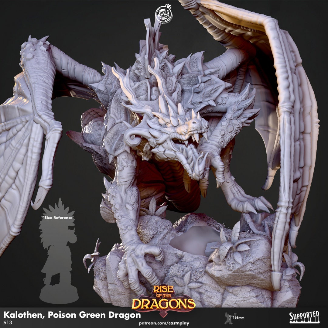 Kalothan Poison Green Dragon D&D Pathfinder Fantasy 3D Printed - Etsy