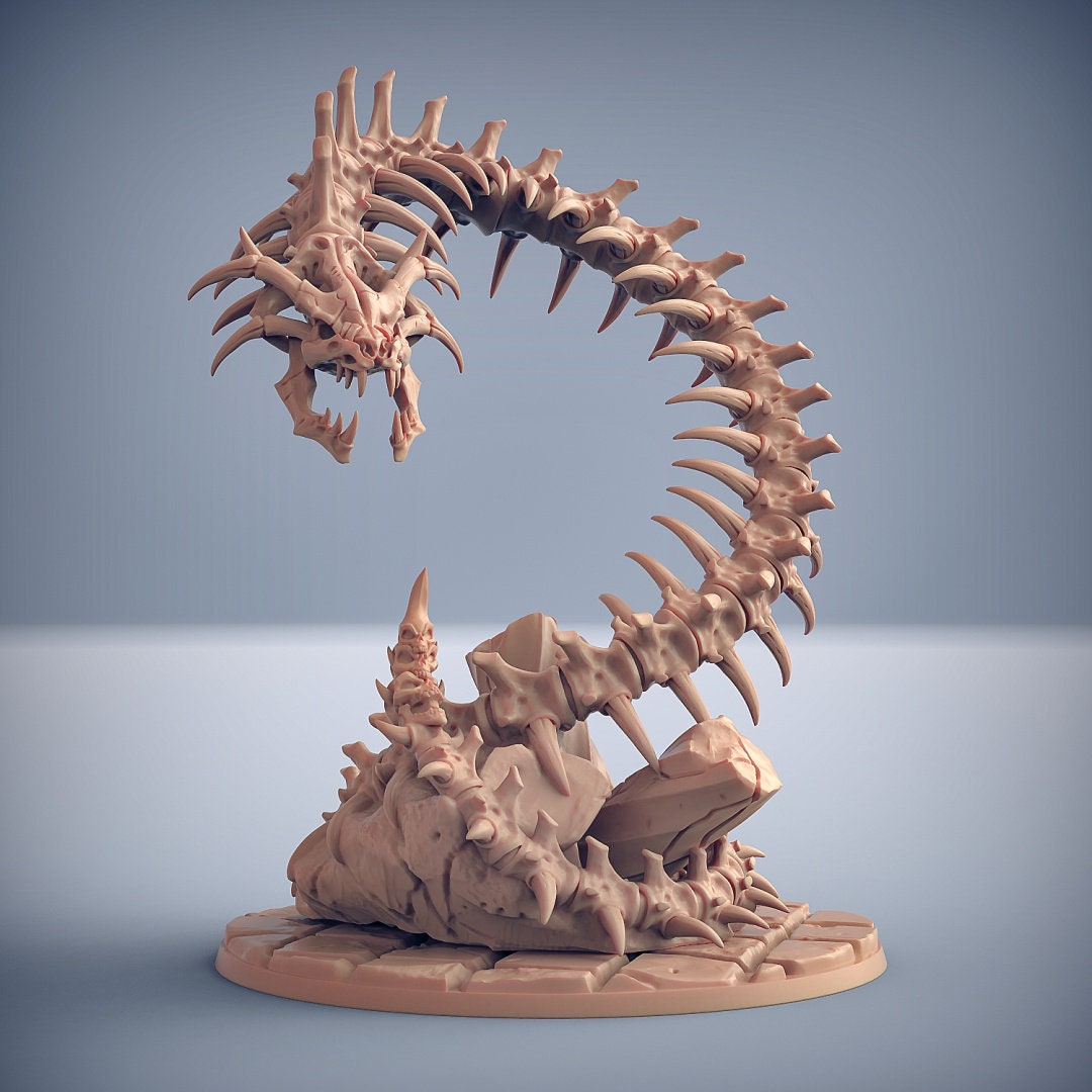 Skeletal Naga Undead 100mm Base D&D Pathfinder Miniature Table Top ...