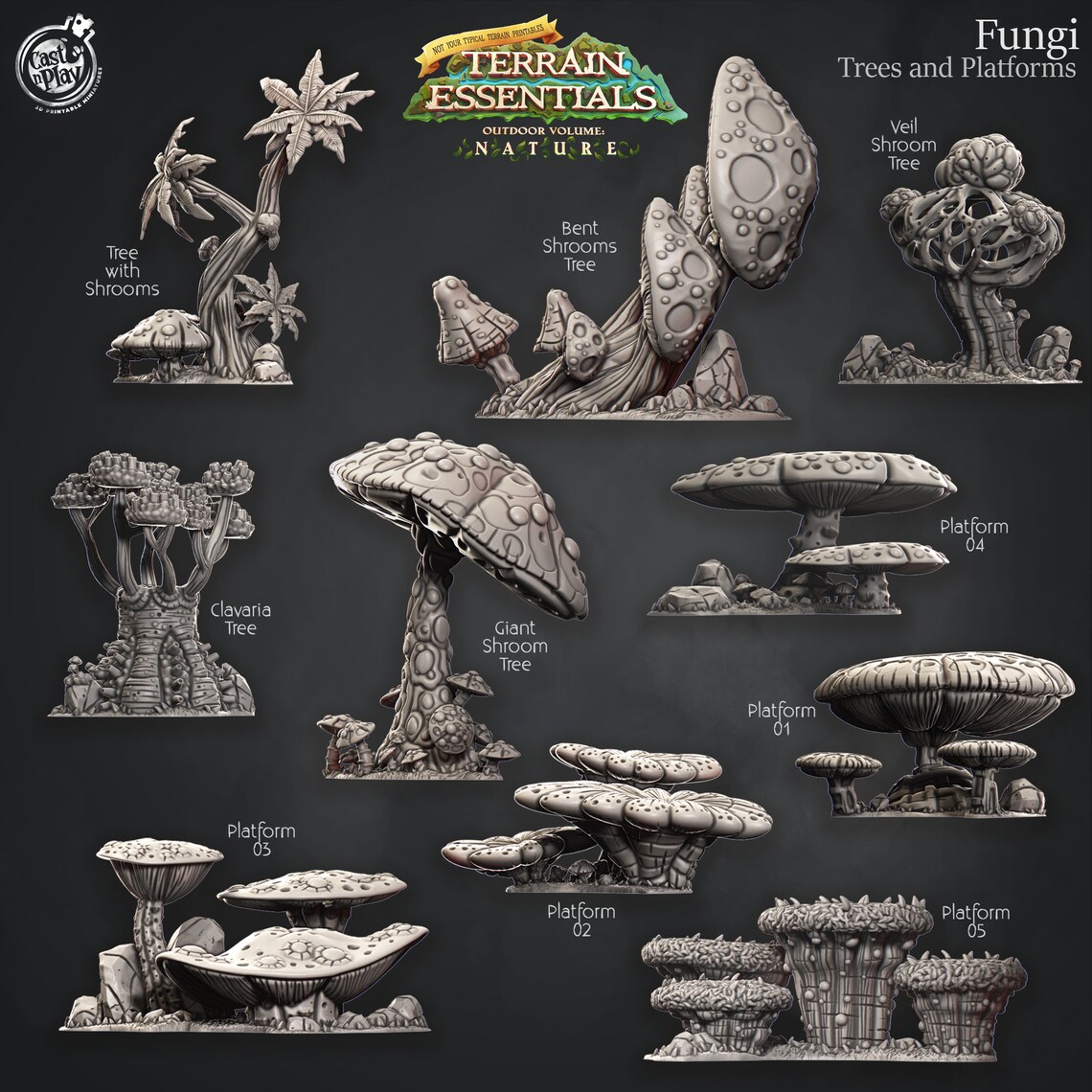 Fungi Trees and Platforms Terrain Set 10 Pieces D&D Pathfinder Fantasy ...