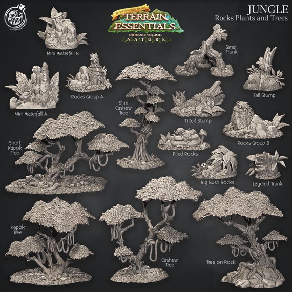 Jungle Trees and Rocks Terrain Set 15 Pieces D&D Pathfinder - Etsy