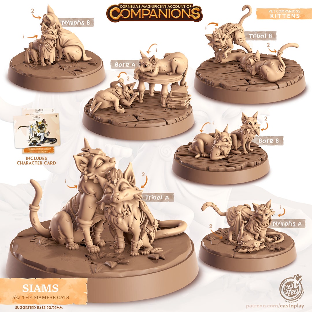 Siams Cat Familiar Animal Companion D&D Pathfinder Fantasy 3D Printed ...