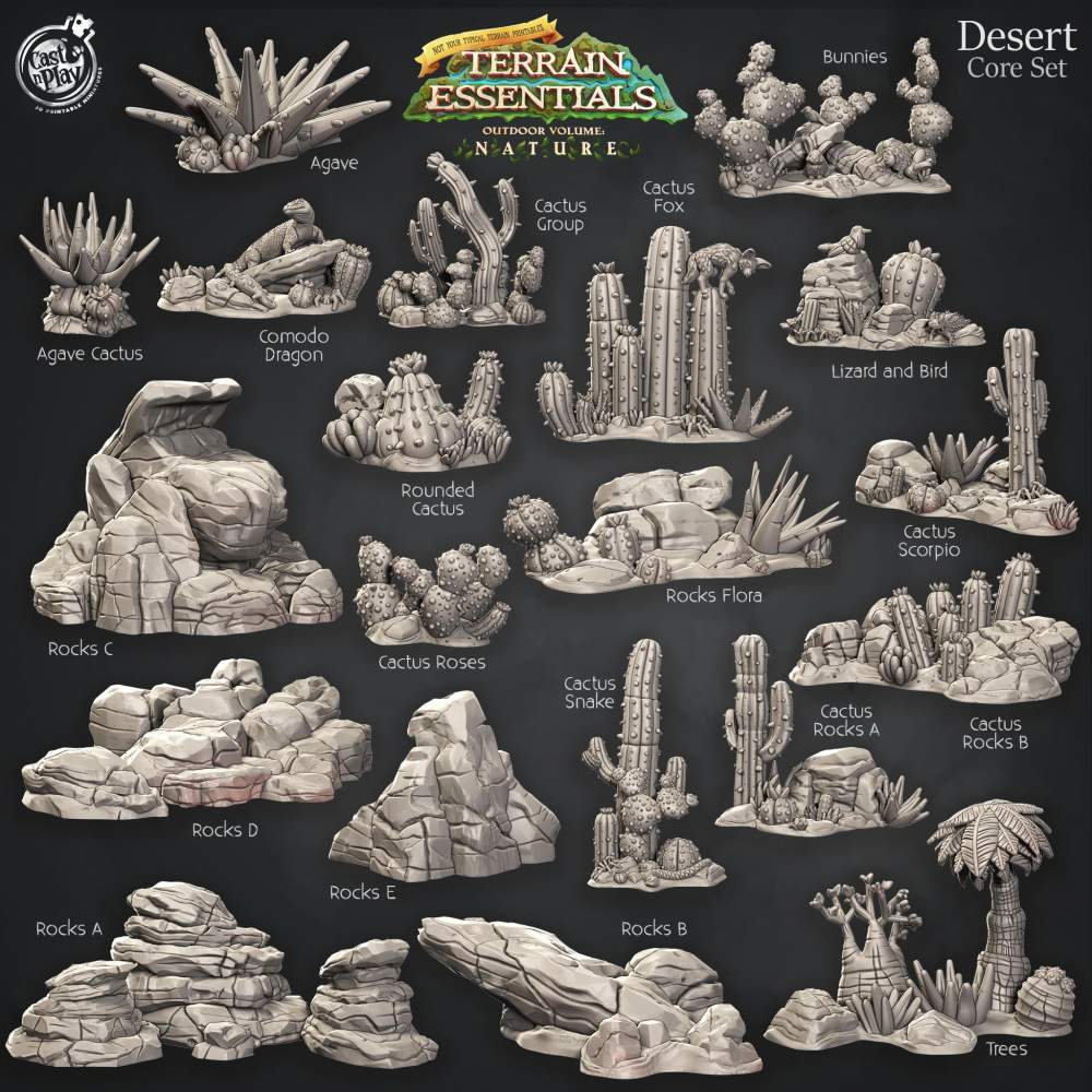 Desert Terrain Set 20 Pieces D&D Pathfinder Fantasy 3D Printed Resin ...