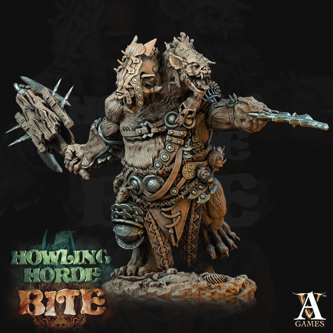 Two-headed Gnoll Ettin 80mm Base Massive D&D Pathfinder Fantasy 3D ...