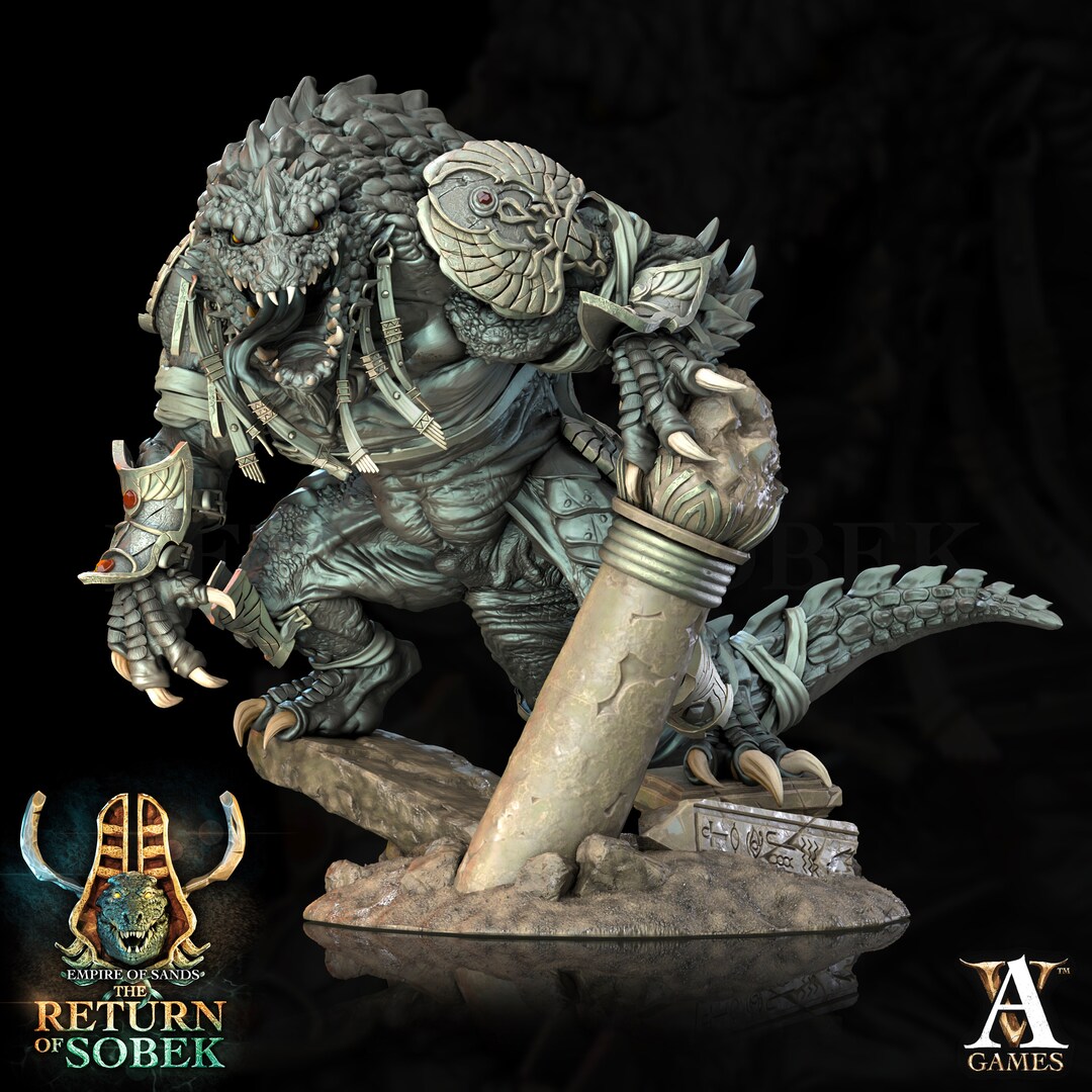 Large Crocodile Lizardmen, Akhomani 50mm Base D&D Pathfinder Fantasy 3D ...