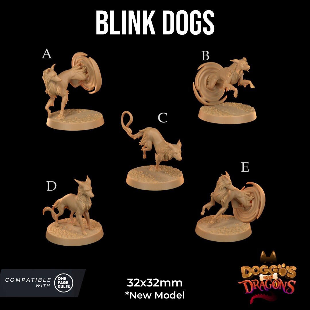 Blink Dogs Base D&D Pathfinder Fantasy 3D Printed Resin Dragon Trappers ...