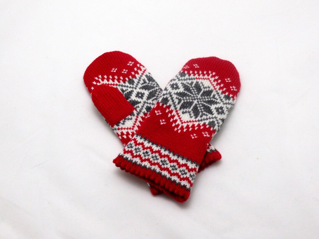 Red Wool Mittens: Norwegian Fair Isle Scandinavian Design. - Etsy