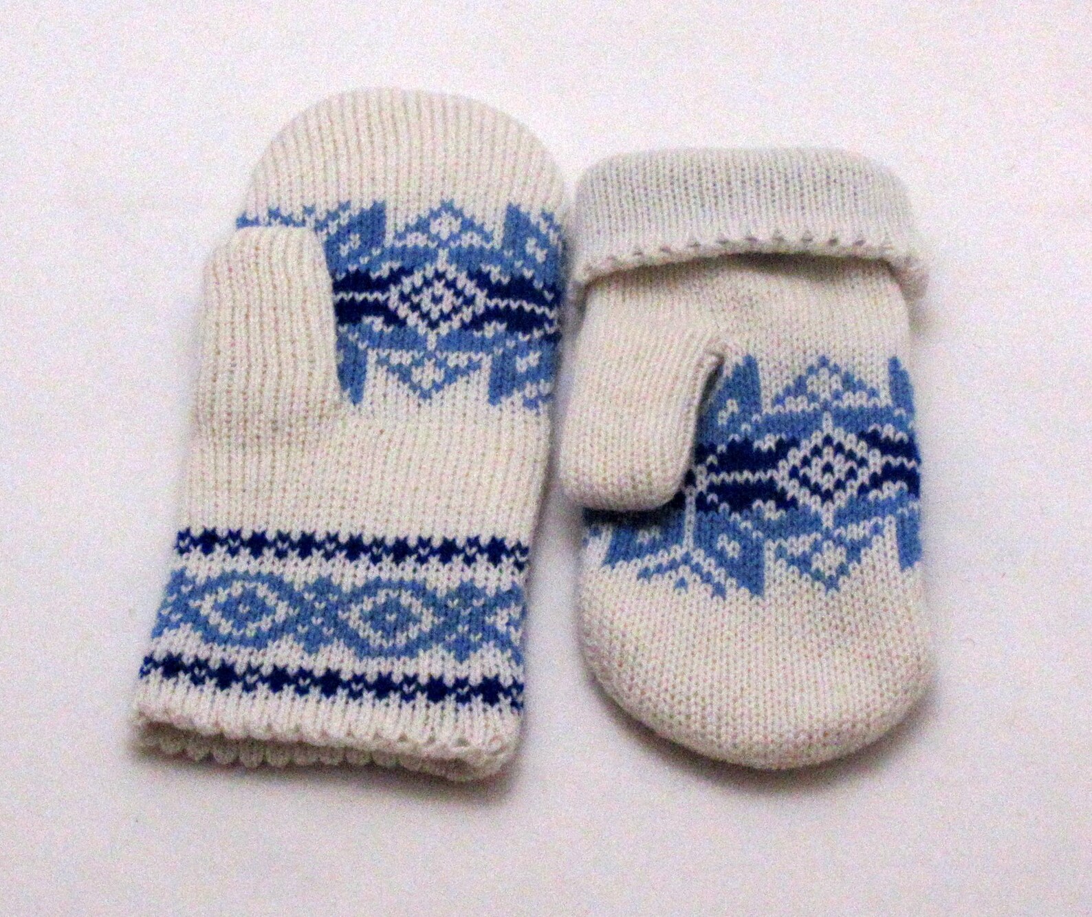 Norwegian Knitted Fair Isle Mittens 100% Wool Double Sided Gloves With ...
