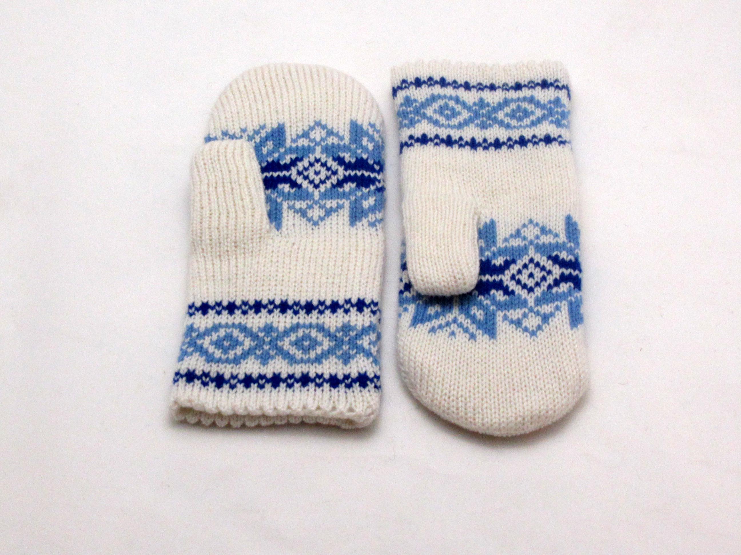 Norwegian Knitted Fair Isle Mittens 100% Wool Double Sided Gloves With ...