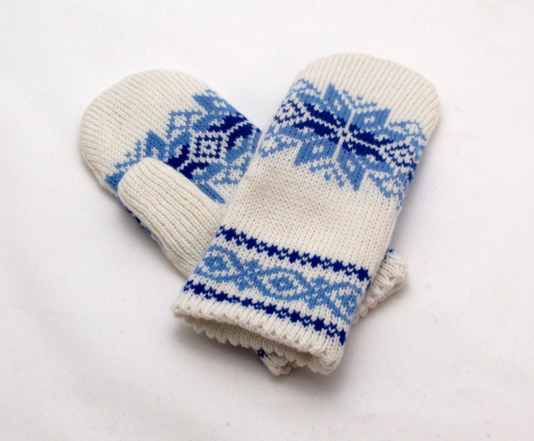 Norwegian Knitted Fair Isle Mittens 100% Wool Double Sided Gloves With ...
