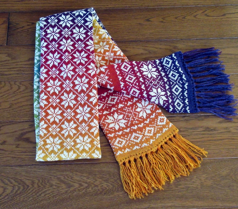 Knitted Long Winter Warm Scarf With Double-sided Scandinavian Pattern ...