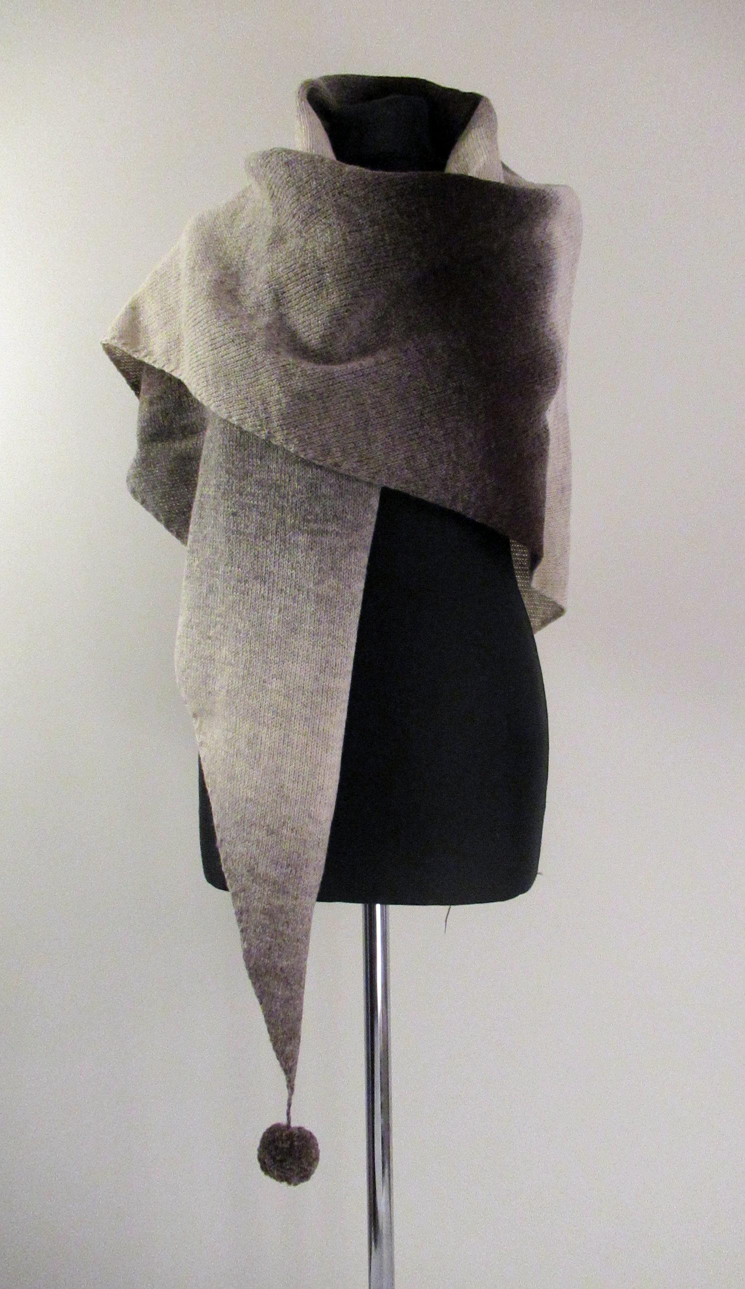 Knitted Triangle Warm Winter Shawl, Handmade With Kauni Brown Gradient ...