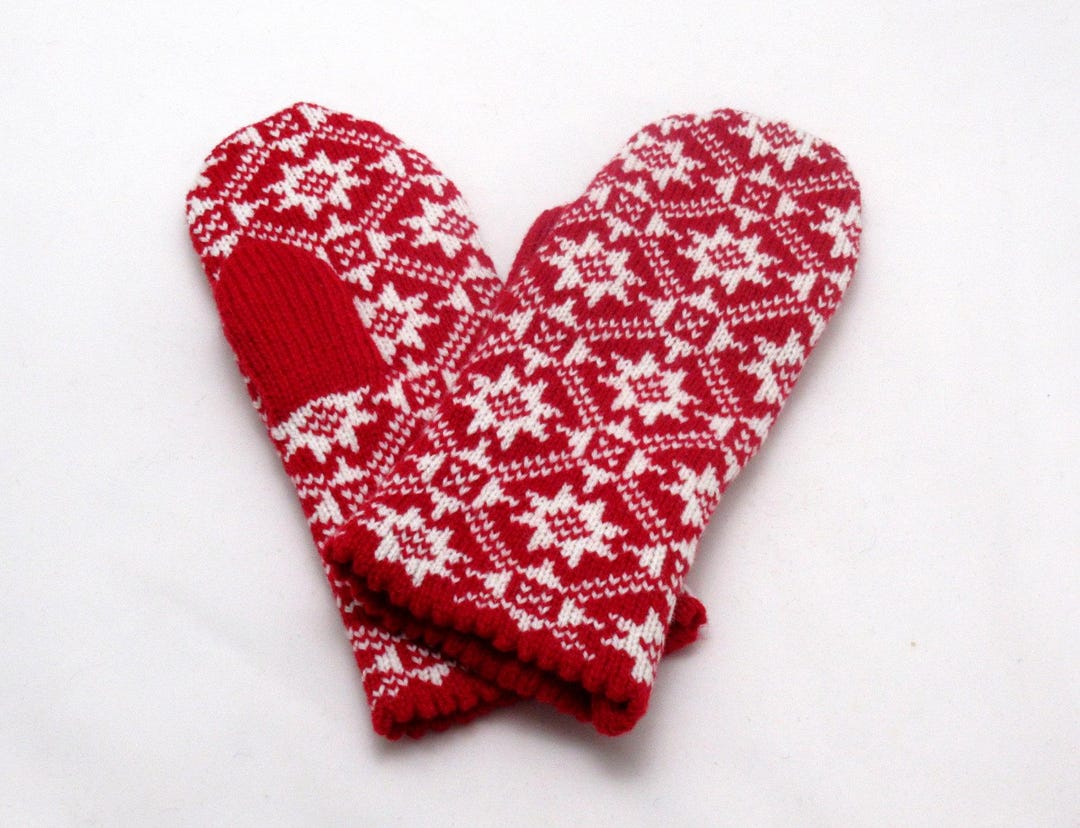 Knitted Mittens, 100 % Wool Gloves, North Stars, Norwegian Knitted Fair ...