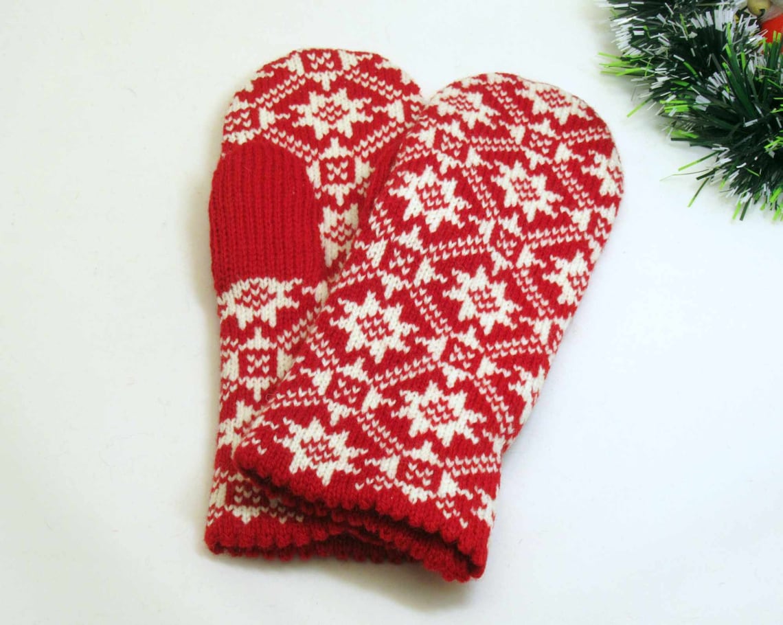Knitted Mittens, Wool Gloves, North Stars, Norwegian Knitted Fair Isle ...