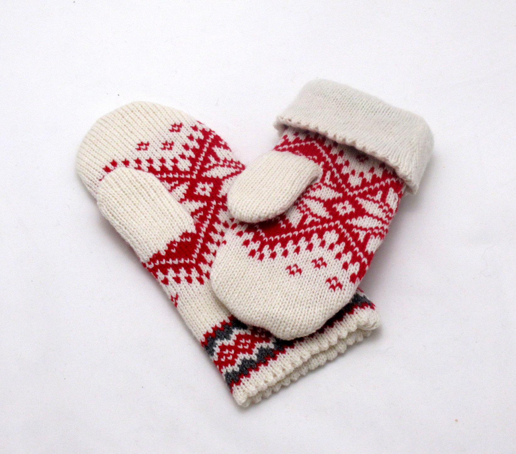 Knitted Mittens, Warm 100 % Pure Wool Gloves, Norwegian Knitted Fair ...
