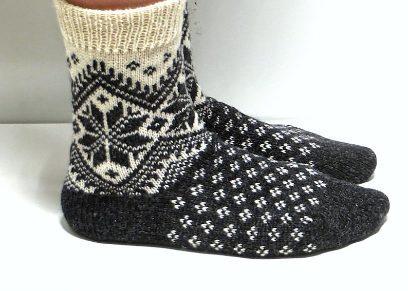Knitted Socks Wool Socks Snowflakes Pattern Norwegian - Etsy